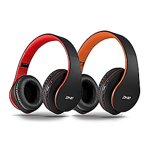 2 Items,1 Black Red Zihnic Over-Ear Wireless Headset Bundle with 1 Black Orange Zihnic Foldable Wireless Headset