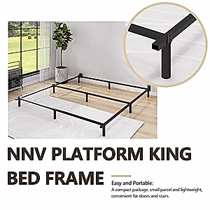 NNV Twin XL Bed Frame 7 Inch Metal Platform Bed Frame Base for Box Spring and Mattress 6-Legs Support Noise-Free Non-Slip Easy Assembly Black