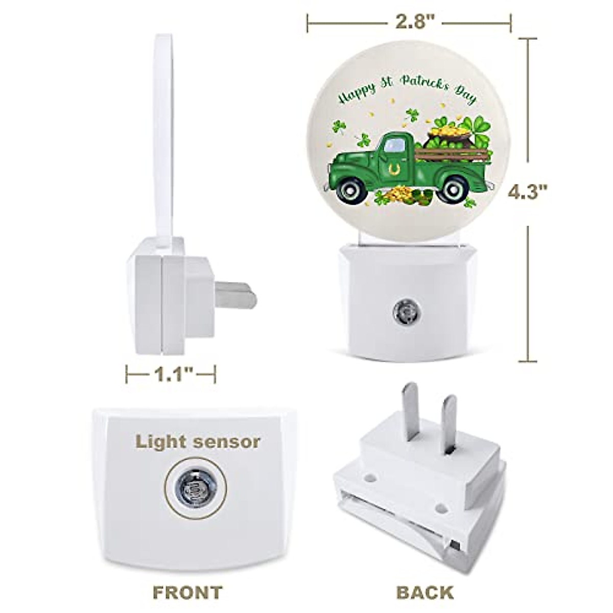 Night Light Plug into Wall, LED Nightlights St.Patrick's Day Shamrocks Truck Green Linen Small Nightlight Auto Dusk-to-Dawn Sensor Lamp LED Night Lights for Kid's Bedroom, Bathroom