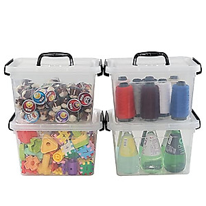 Hespama 6 Quart Storage Bin, Plastic Latching Box with Lid, 4 Packs, R