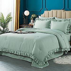 Andency Sage Green Comforter Set Queen, 7 Pieces Bed in A Bag Queen, All Season Bedding Comforter Set, Lightweight and Soft Microfiber Bed Set with Comforters, Sheets, Pillowcases & Shams