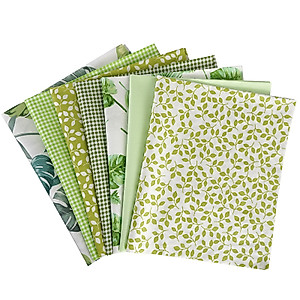 Gnognauq 7 Pieces Green Leaf Pattern Cotton Fabric Fat Quarter Bundles Pre-cut Fabric for Sewing Quilting