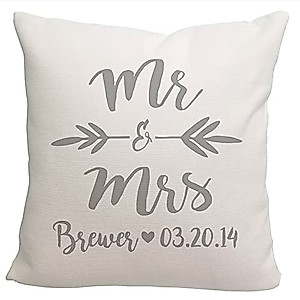 Pattern Pop Personalized Brush Script Mr. & Mrs. Throw Pillow (White, Throw Pillow)