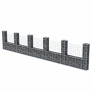 Festnight Gabion Wall U Shaped Weather Resistant Galvanized Steel Stone Basket Wire Wall Garden Edging Cage Walls Panels 224.4 x 7.9 x 39.4 Inches (L x W x H)