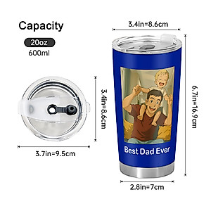 FESTIMAKE Personalized Tumbler with Name Photo, Customized Insulated Coffee Travel Mug 20oz Stainless Steel Gift for Dad Mom Mother's Day Fathers Christmas Anniversary Birthday