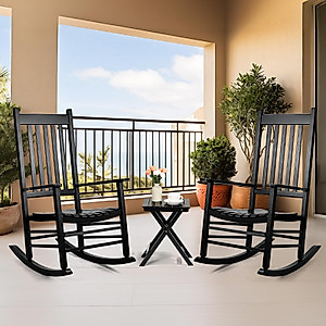 MAMIZO Outdoor Rocking Chair Set 3-Piece, Rocking Chair Patio Set of 2 with Side Table, with High Back,Indoors or Outdoor Wooden Rocking Chair, Easy to Assemble for Porch, Patio, Garden,Lawn, Balcony