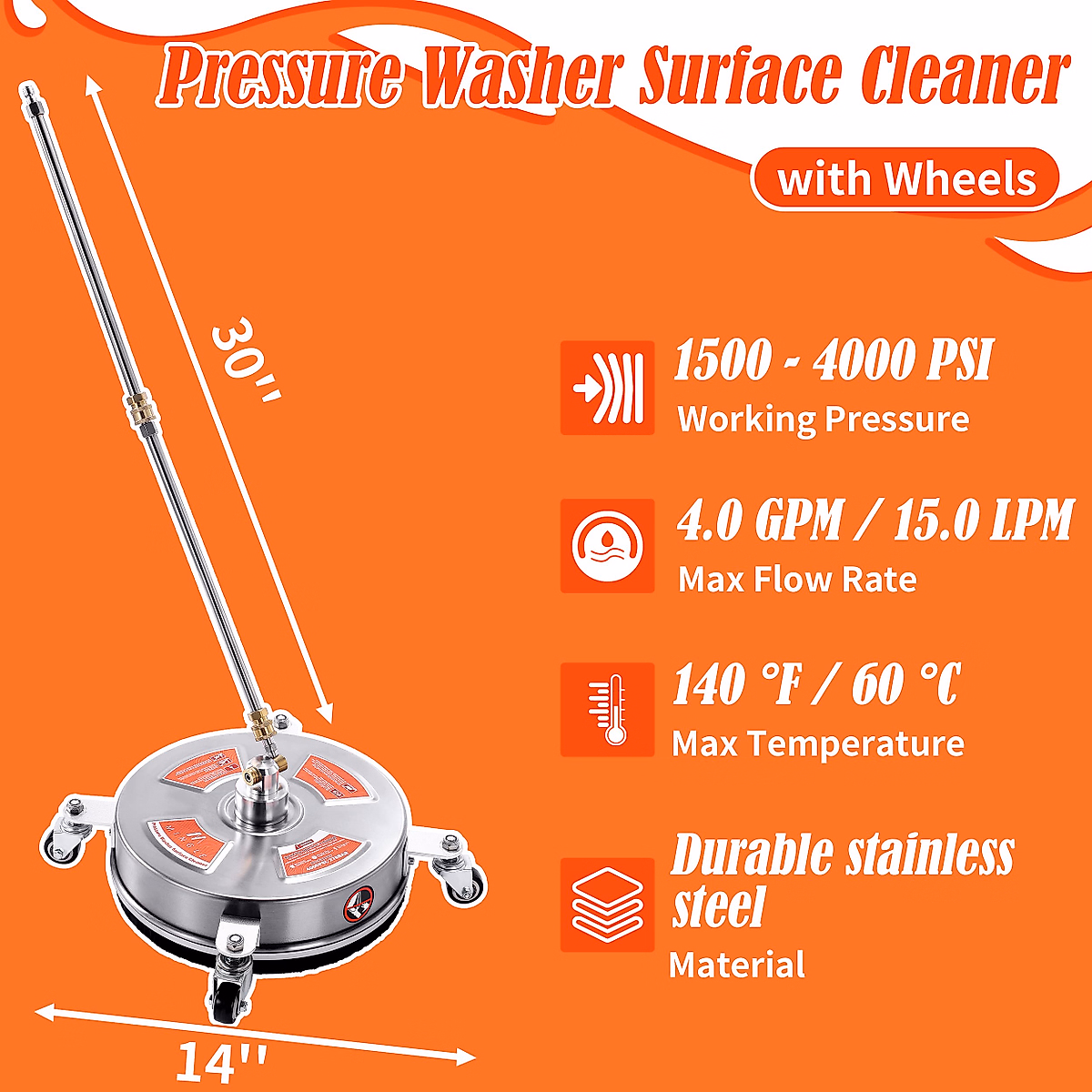 M MINGLE 14" Pressure Washer Surface Cleaner Attachment, Ultimate Pressure Washer Adapter Set