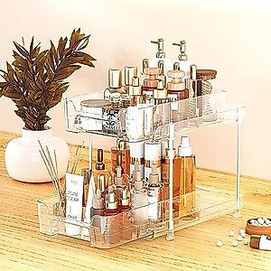 Lovelyduo 2 Tier Clear Dividers Organizer, MultiUse Slide-Out Storage Container, Kitchen, Pantry, Medicine Cabinet Storage Bins, Bathroom, Vanity Makeup, Under Sink Organizing