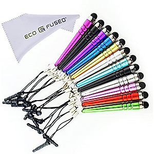 Stylus Pen Bundle 12 Pack/Short Stylus Pens with 3.5mm Jack Connector - Compatible with All Capacitive Touchscreen Devices - for iPad, iPhone, Samsung Phones, Tablets, Android Tablets and More