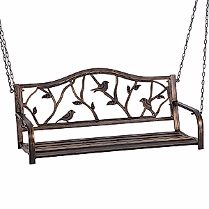 Sophia & William Outdoor Porch Swing Chair Hanging Patio Metal Bench Heavy Duty Swing Garden Bench with Bird Pattern Backrest, 450lbs Weight Capacity