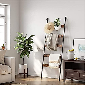 FCMLD Rustic Slanted Ladder Shelf, Towel Rack, 5 Tier, 65cm Width, Steel Frame, for Blankets, Towels, Scarves