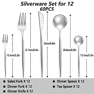 60 Pcs Silverware Set Service for 12, Premium Stainless Steel Flatware Cutlery Set With Giftable Packaging, Tableware Set Include Fork/Knife/Spoon, Mirror Polished, Dishwasher Safe