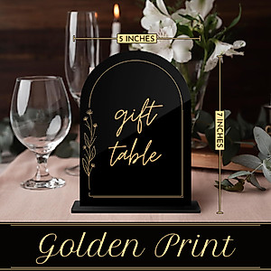 1-10 Black Arched Acrylic Wedding Table Numbers, Gold Print Acrylic Table Numbers for Wedding Reception with Head and Gift Table Number, Floral Gold Table Numbers, Gold Floral Design Table Numbers