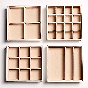 Frebeauty Earring Organizer Tray - Jewelry Accessary Storage Box - 32 Slot Jewelry organizer box 4 Stackable Trays with Lid Storage Display Case for Dresser and Drawer (White)
