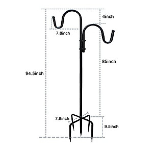 BYBAG Adjustable Double Shepherds Hook,94.5 Inch Tall Heavy Duty Hanging Stakes Two Sided Garden Pole for Bird-Feeder Lantern Plant-Hook Garden-Stake,Plant Stand Hanger for Outdoor Wedding Decor