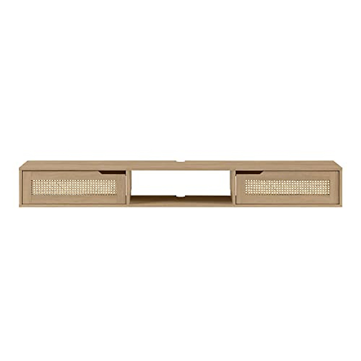 Walker Edison Modern Rattan Flip-Down-Door Wall-Mounted Floating Stand for TVs up to 80 Inches, 70 Inch, Coastal Oak