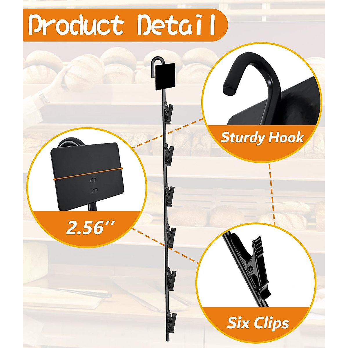 Strips Hooks Chip Rack Display Hanging 16.5 Inches with 6 Chip Black Greeting Card Hooks for Party Vendors Chip Bag Holder Snack Candy Portable Retail Organizer Storage Metal with Label Header 4 Pack