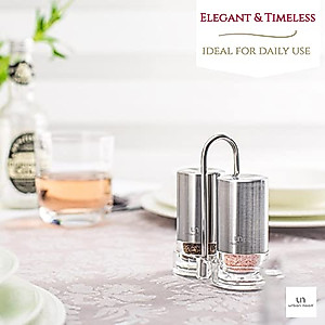 Salt and Pepper Shakers with Holder - Elegant Stainless Steel Shaker Set by urban noon