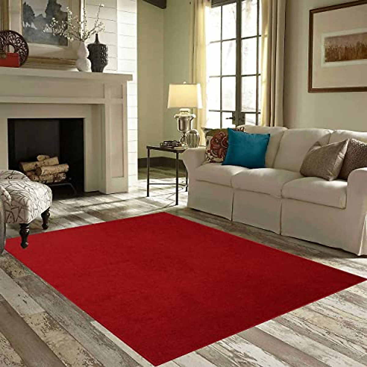 Ambiant Broadway Collection Solid Color Area Rugs Red - 4' Round