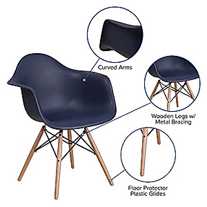 Flash Furniture Alonza Series Navy Plastic Chair with Wooden Legs