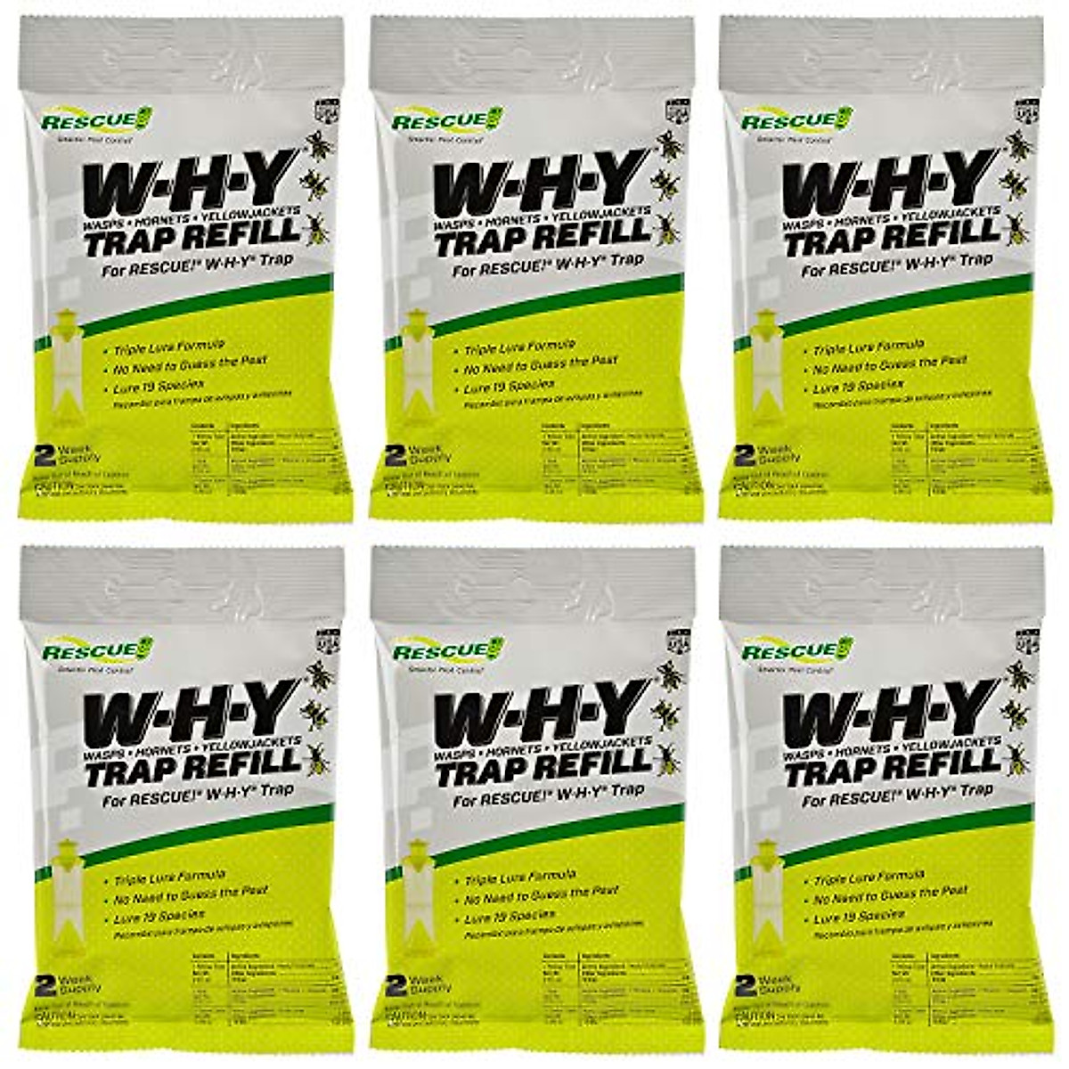 RESCUE! Non-Toxic Wasp, Hornet, Yellowjacket Trap (WHY Trap) Attractant Refill - 2 Week Refill - 6 Pack