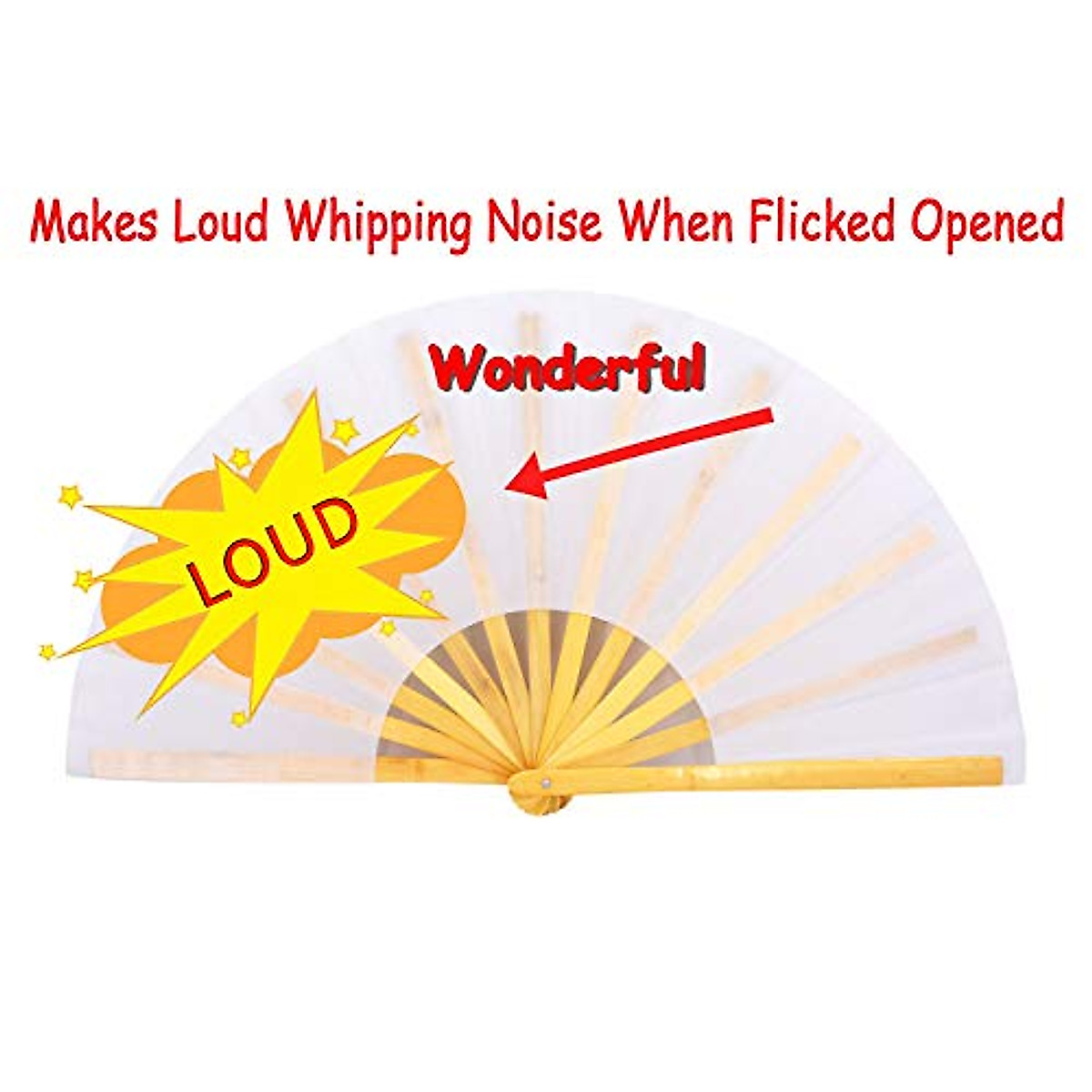 Amajiji Large Folding Fans, Rave Festival Accessories for Men/Women, Chinese Japanese Hand Fan Gift Fan Drag Queen Fan Performance Fan Dance Fan (White)