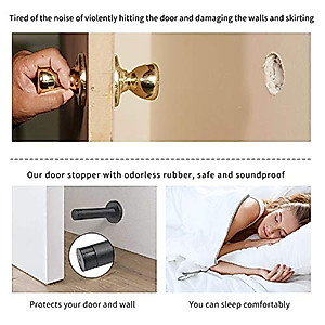 DOKU 3.5 Inch Door Stop, 3Pcs Heavy Duty 304 Stainless Steel Door Stopper with Rubber Tips Bumper, Wall Mounted Door Holder Protection Sound Dampening, Matte Black