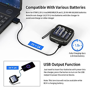 1.5V Rechargeable AAA Lithium Batteries, XTAR 1200 Cycles Long Lasting Rechargeable AAA Batteries 4 Pack with 4 Slots AA AAA Charger