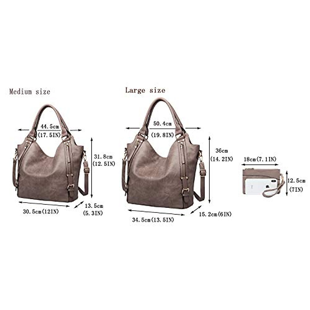 Women Tote Bag Handbags PU Leather Fashion Hobo Shoulder Bags with Adjustable Shoulder Strap, L,Khaki