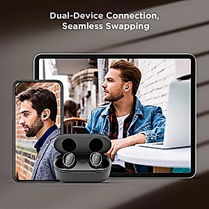 1MORE EVO Noise Cancelling Earbuds, Audiophile Headphones with Dual Drivers, Adaptive ANC, Bluetooth Headphones, HiFi Sound, LDAC, Hi-Res Audio, 6 Mics, 28H Playtime, Wireless Charging, Black