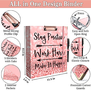 Lateefah 3 Ring Binder, 2 Inch Binder Organizer for Letter Size(8.5'' x 11'') with 5-Tab Dividers and Pockets, Portfolio Binder Cute Binder with Low Profile Clipboard for Office, School Supplies