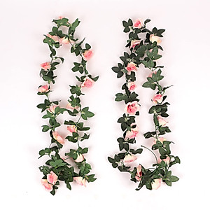 NINAT 4 Pcs 30 FT Artificial Flowers Fake Rose Vine Flower Garland Plants Hanging Rose Ivy for Wedding Arch Home Party Garden Craft Art Background Decor Champagne