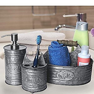 Autumn Alley Rustic Bathroom Accessories Set - Farmhouse Bathroom Soap Dispenser and Toothbrush Holder Set - Western Bathroom Accessories, Farmhouse Decor for Bathroom Countertop, Galvanized Grey