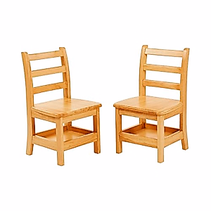 ECR4Kids Three Rung Ladderback Chair with Storage, 12in Seat Height, Classroom Seating, Natural, 2-Pack