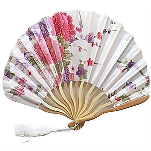 PHONME Multipurpose 3 pcs Chinese Style Hand Held Fans Personalized Pattern Silk Bamboo Folding Fans Handheld Wedding Hand Fan Cool Bamboo Flower Fan for Decoration Vintage Style (Color : White)