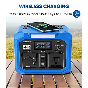Portable Power Station 350W (500W Surge), Prostormer 299.5Wh/83200mAh Backup Lithium Battery with 110V AC Outlet and Wireless Charger, Solar Generator for Outdoor Camping, RV Travel and Home Emergency