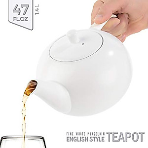 Tealyra - Large White Porcelain Teapot - 47.3-ounce (6-8 cups) - English Modern Style - Teapot with Bee Style Spout Filter To Brew Loose Leaf Tea - Ceramic Brewer Pot - 1400ml