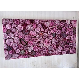 rkhandicrafts 36 x 48 Inches Rectangle Shape Marble Dining Table Top Pink Agate Stone Epoxy Art Reception Counter Slab