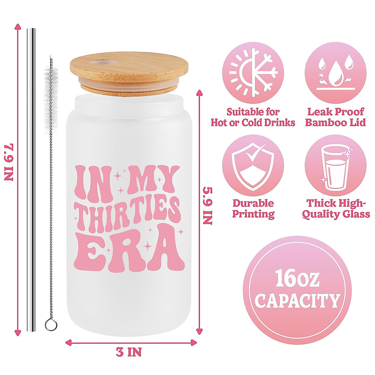 COCOGIFTS 30th Birthday Gifts for Her women - 30th Birthday Decorations for Her - 30 Year Old Gift Ideas for Women - In My Thirties Era - 16 Oz Coffee Glass Cup
