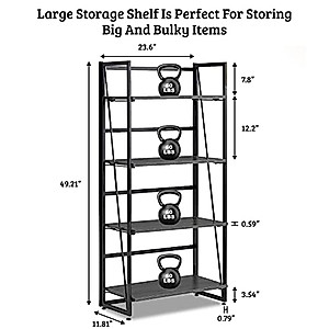 Halter 4-Tier Industrial Bookshelf Standing Shelving Unit Folding Book Shelf Organizer Wood Bookshelf Shelves for Living Room Office or Bedroom 2 Pack Black