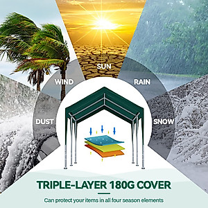 ADVANCE OUTDOOR 10x20 ft Carport with Adjustable Height from 9.5 ft to 11 ft, Heavy Duty Car Canopy Garage Party Tent Boat Shelter, Green