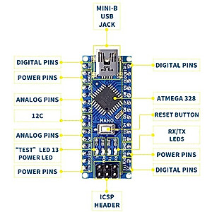 RedTagCanada Nano with The bootloader Compatible with Nano 3.0 Controller for Arduino CH340 USB Driver 16Mhz Nano v3.0 ATMEGA328P/168P (Blue-ATMEGA328 Welded) (No Cable)