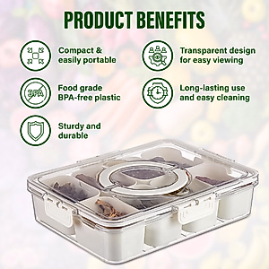 Snackle Box Container, Divided Serving Tray with Lid and Handle Snack Box, Snack Box Container that use at Picnic, Snack Containers for Meal Prep, Portable 8 Part Snackle Box Charcuterie Container