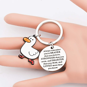 WSNANG Cute Duck Jewelry You are Braver Stronger Smarter Than You Think Keychain Duck Inspirational Gifts for Duck Lover (Duck Always KC)