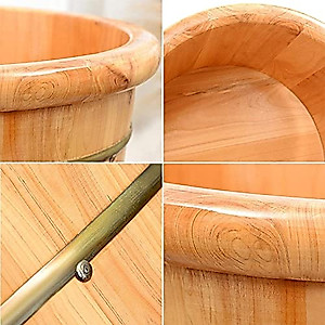 QUANMAKJ Wooden Foot Basin,Solid Wood Foot Tub, Pedicure Bowl Spa Massage Cedar Pedicure Barrels Household Foot Bath Barrel，with lid with Massager…