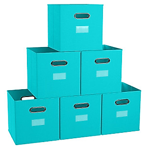 Ornavo Home Foldable Storage Bins Basket Cube Organizer with Dual Handles and Window Pocket - 6 Pack - 12" L x 12" W x 12" H - Teal
