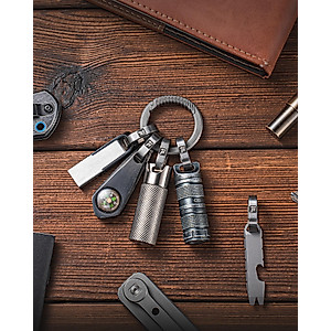 FEGVE Key Carabiner Keychain Clip with Titanium Mini Quick Release Connecting Key Chain Rings and 2pcs 1 in Stainless Steel Key Ring -(Matte)