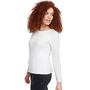 Hanes Women's Originals Long Sleeve Cotton T-Shirt, Lightweight Crewneck Tee, Modern Fit, White, Small