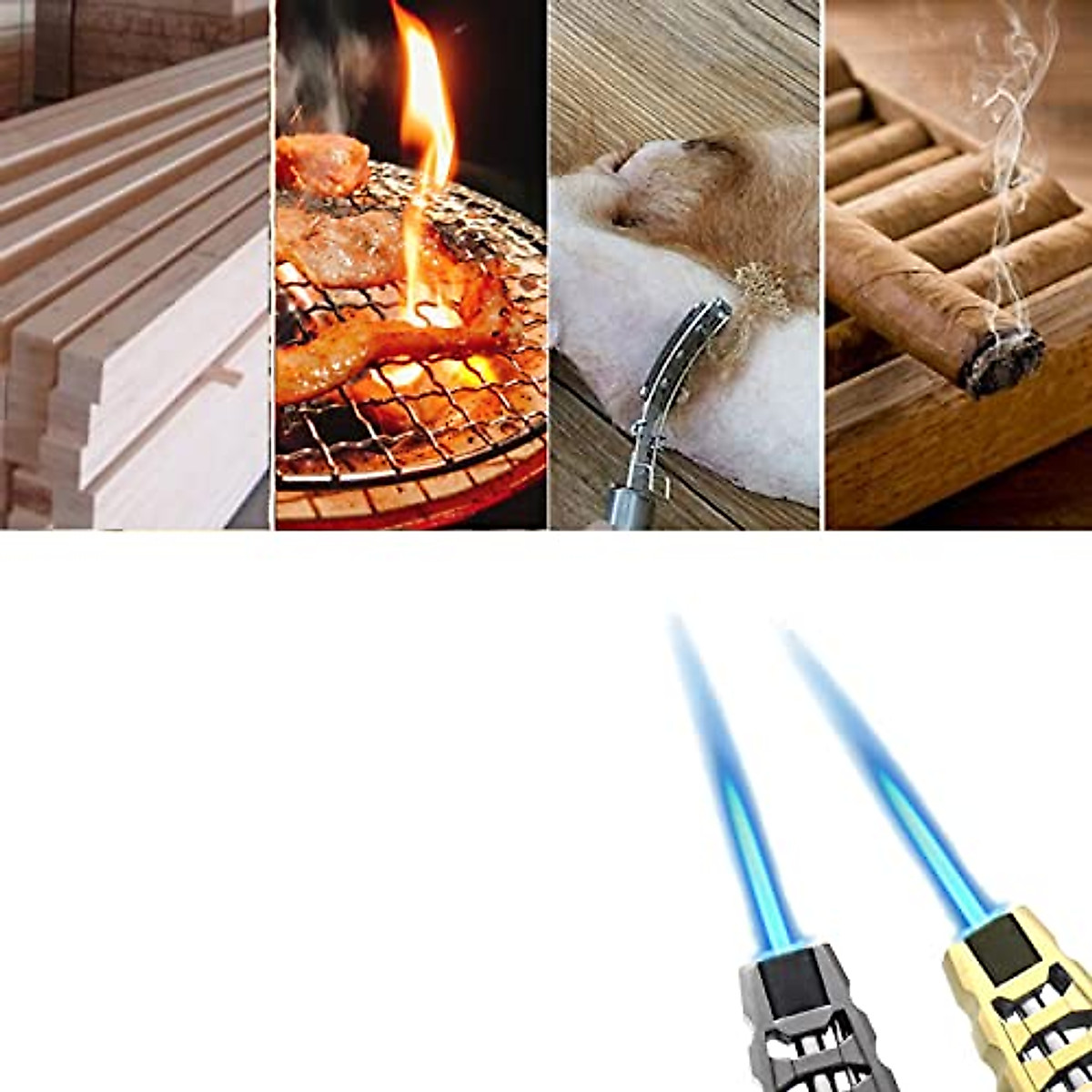 Jnfire Butane Torch Lighter Refillable Windproof Single Jet Torch Lighters Adjustable Flame with Gift Box for Kitchen Dining, BBQ Camping Hiking Without Butane-Black Gold Color