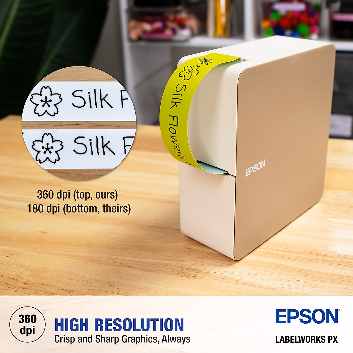 LABELWORKS Epson LW-C610PX Premium Portable Wireless Label Maker Machine for Home and Hobbies – Create Sticker Labels for Crafts and Organization, Designer Tape, App Compatible